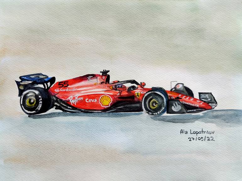 Ferrari Racing Car in watercolours, Formula 1 Painting by Ala Lopatniov ...