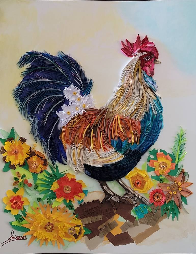 Paper Quilled Colorful Rooster Mixed Media by Zad Creation | Saatchi Art