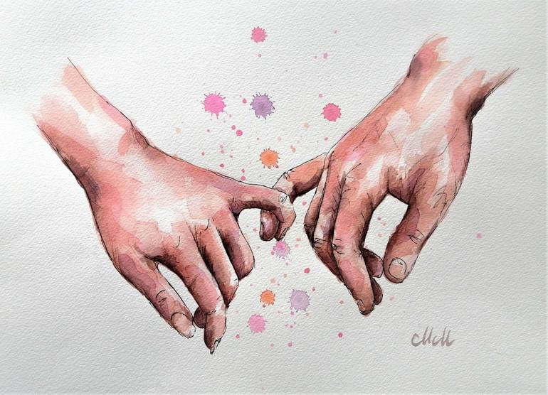 Holding hands II Painting by Mateja Marinko | Saatchi Art