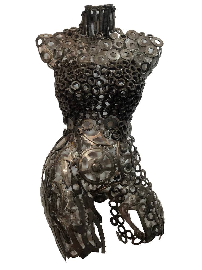 Elegant Female Torso Metal Sculpture, Modern Woman Figure Sculpture by ...