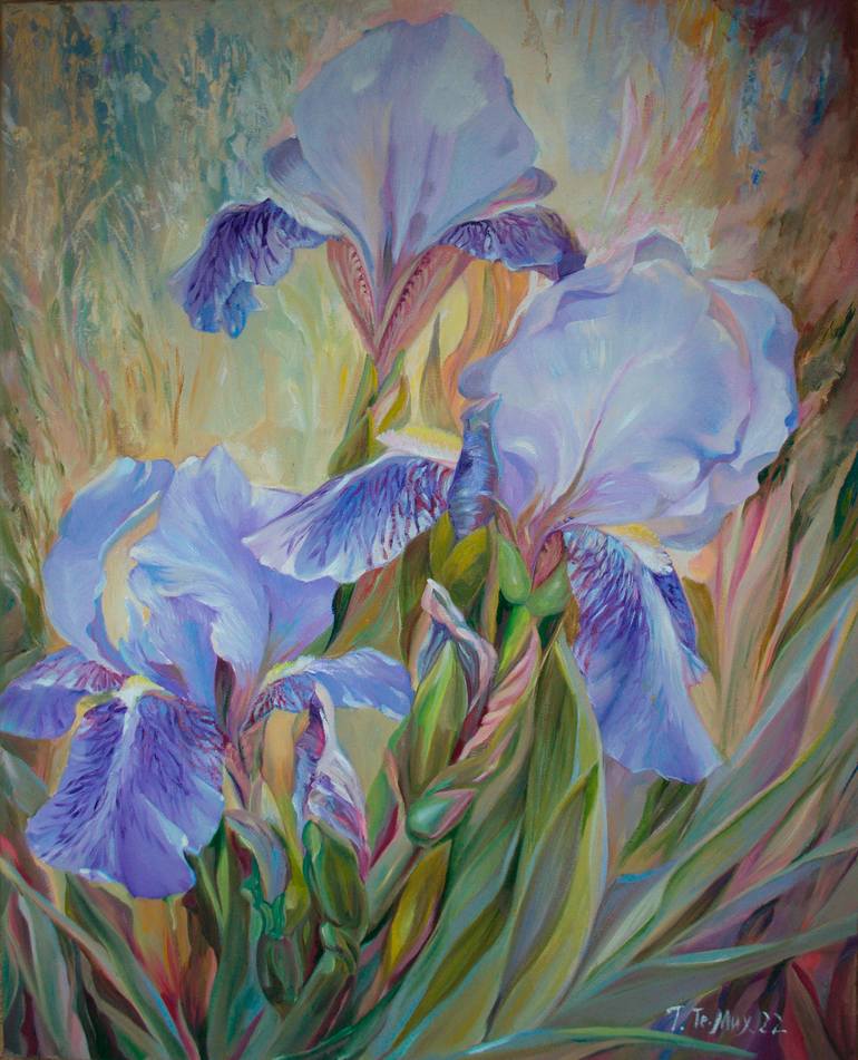 Delikate irises Painting by Galyna Mykhaylyuk | Saatchi Art