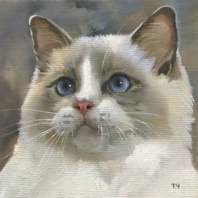 Miniature Ragdoll cat Painting by Tatjana Cechun | Saatchi Art