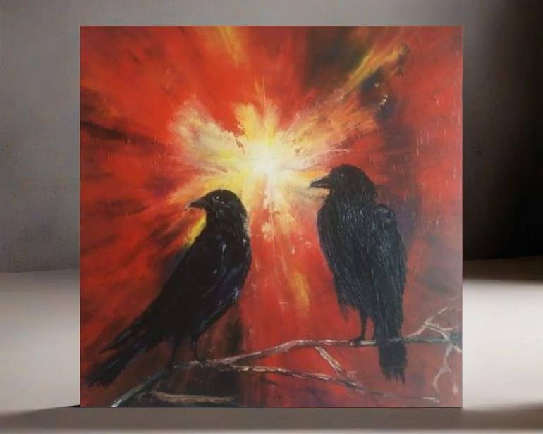 Crows Keeping the Holy Fire Painting by Karen Msryan | Saatchi Art