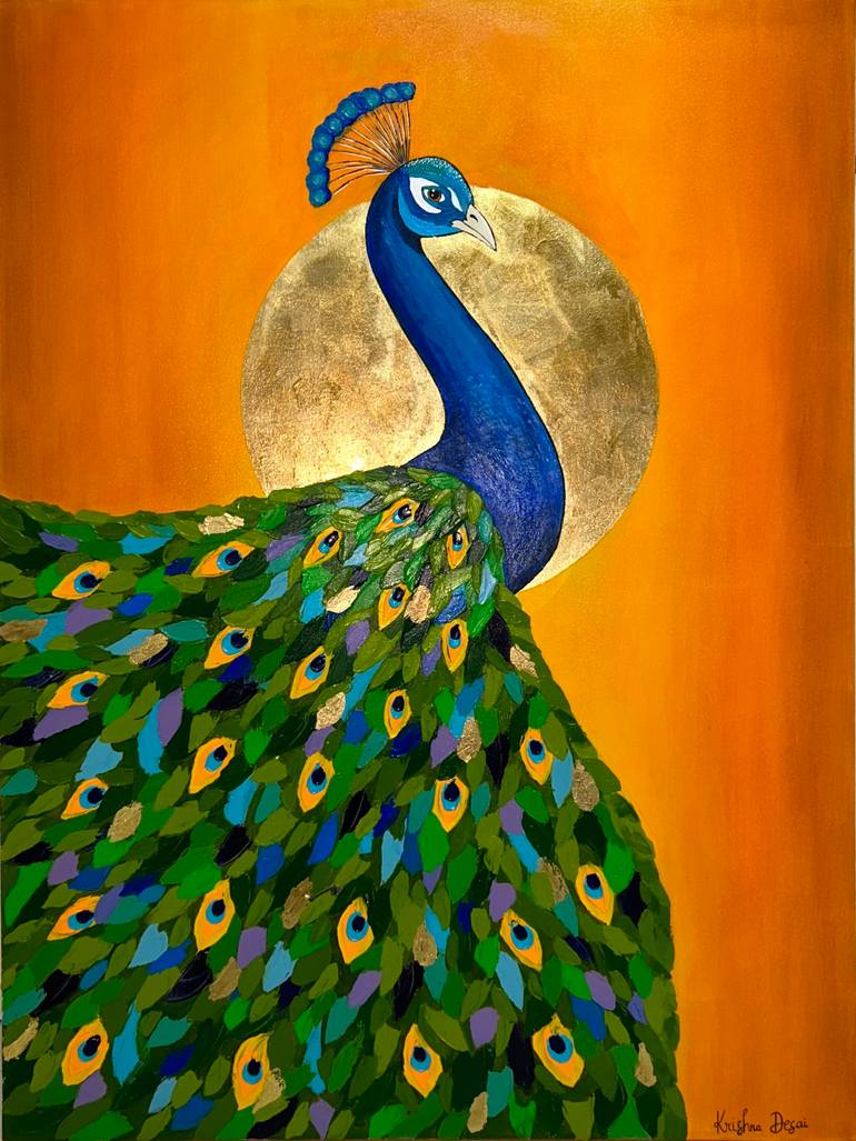 Vibrant Peacock Painting by Krishna Desai | Saatchi Art