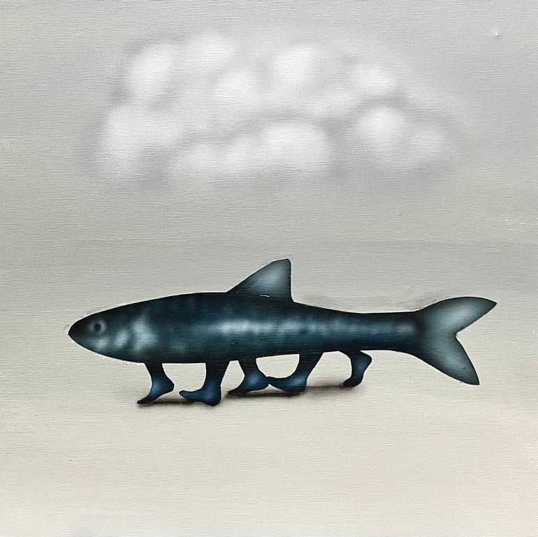 Surreal Walking Fish Airbrush Painting Painting by Gabriela Genčúrová ...