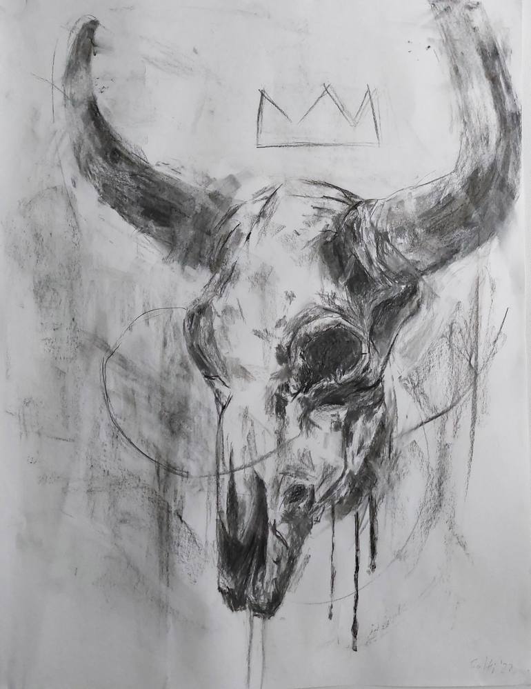 Bull skull Drawing by Balazs Solti | Saatchi Art