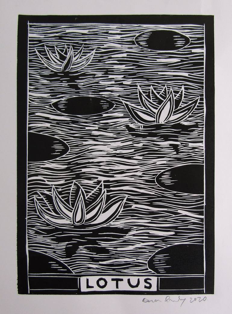 Lotus Flower. Linoprint. Printmaking by Ronan Crowley | Saatchi Art