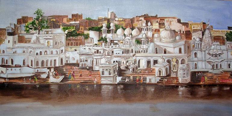 Riverside Pushkar Painting by Sasha Sharma | Saatchi Art
