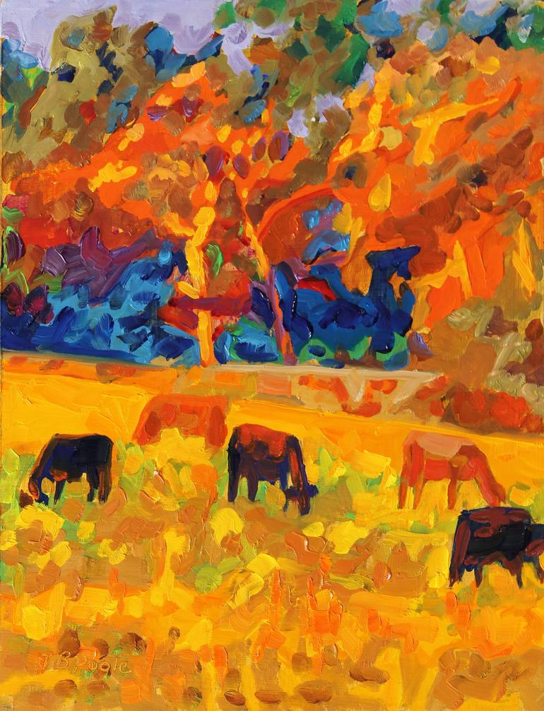 Five Texas Cows At Sunset oil painting by Bertram Poole Painting by ...