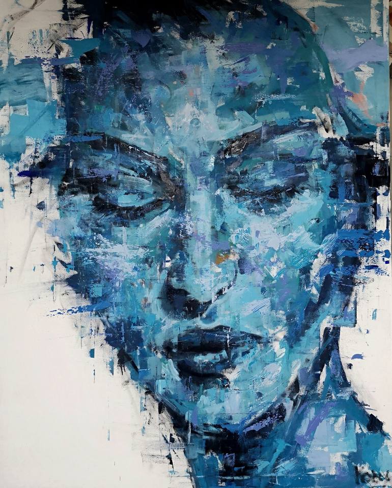 Blue Portrait Painting by Dejan Bozinovski | Saatchi Art