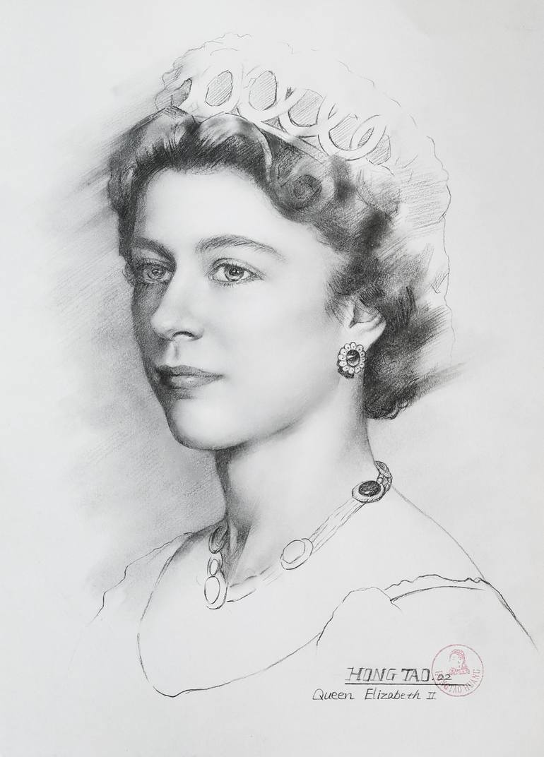 Queen Elizabeth II Drawing by Hongtao Huang | Saatchi Art