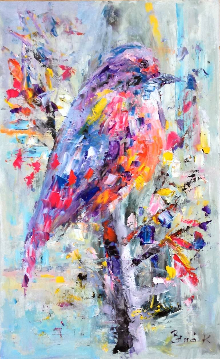 Bird between the branches Painting by Konrad Biro | Saatchi Art