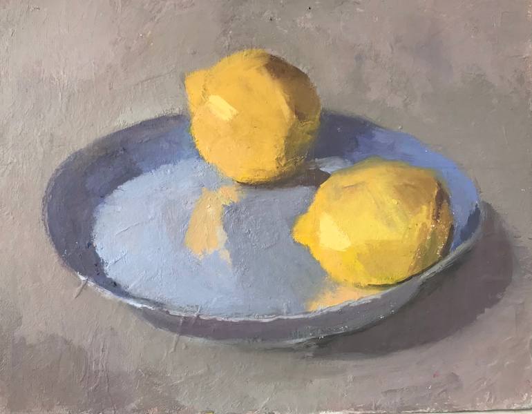Still life study plate and lemons Painting by David Stanley | Saatchi Art