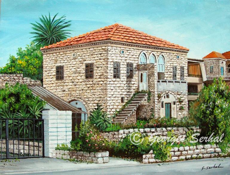 L 241 - Traditional Lebanese house in Zouk Painting by Georges Serhal ...