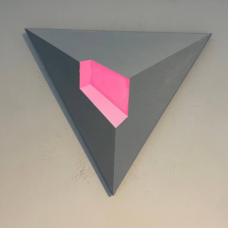 Original Modern Abstract Geometric Op Art Framed Triangle Canvas ...