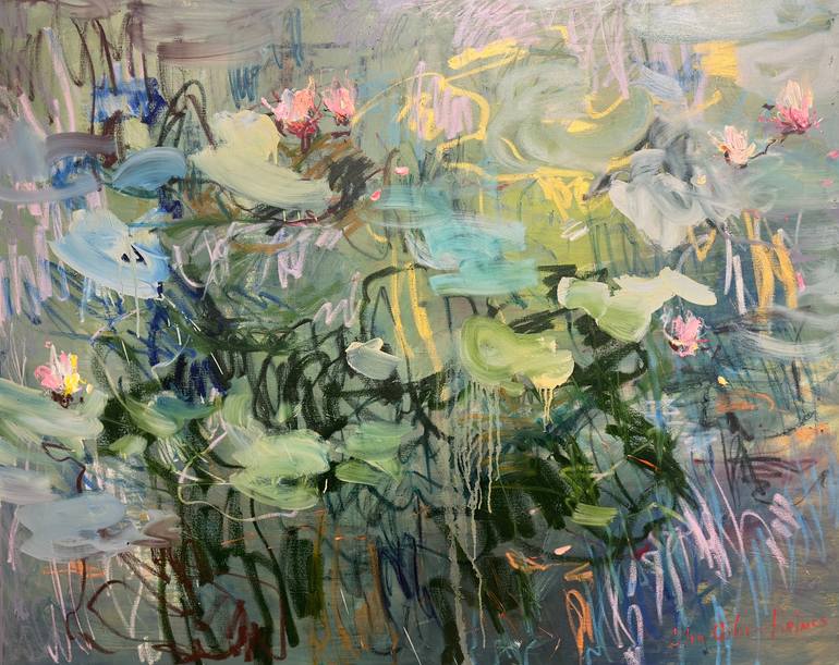 The old pond. Water lilies Painting by Lilia Orlova-Holmes | Saatchi Art