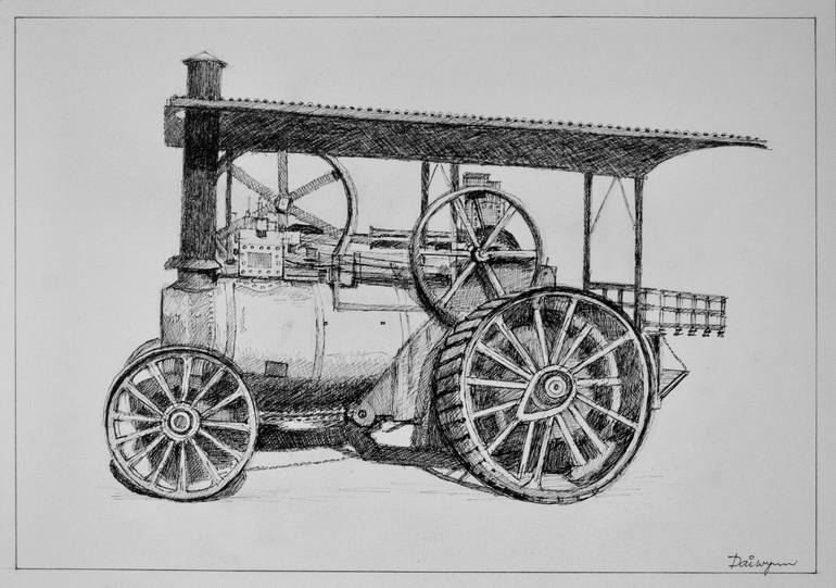 Historic Steam Powered Traction Engine Drawing by Dai Wynn | Saatchi Art
