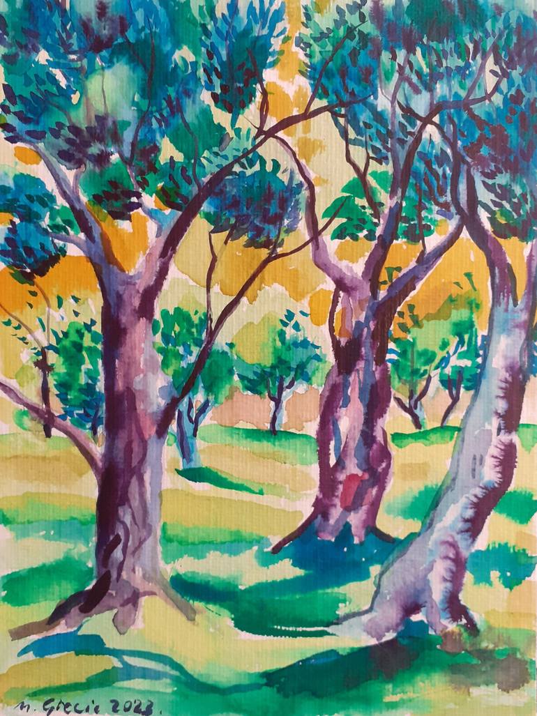 Three olive trees Painting by Maja Grecic | Saatchi Art