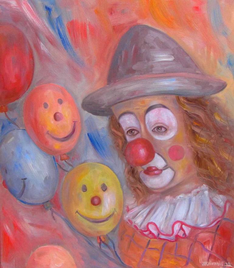 Clown with balloons Painting by Nadezda Krivohizina | Saatchi Art