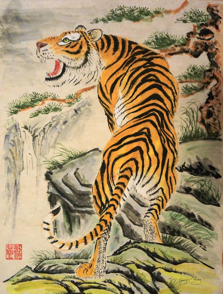 up hill tiger Painting by Gangyi Dong | Saatchi Art