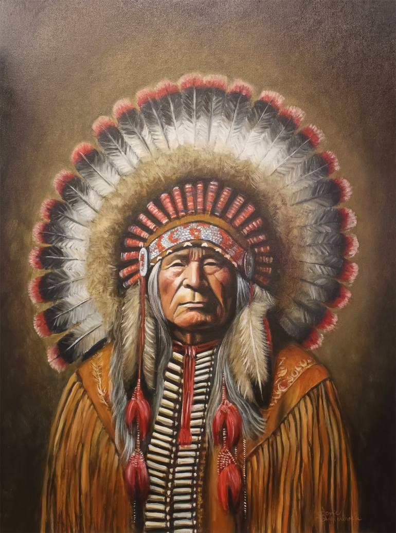 Portrait of a Native American Chief Painting by Jennie Smallenbroek ...