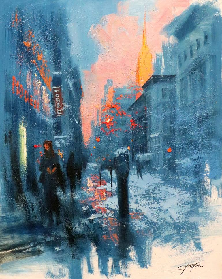 Winter Evening in Manhattan Painting by Chin H Shin | Saatchi Art
