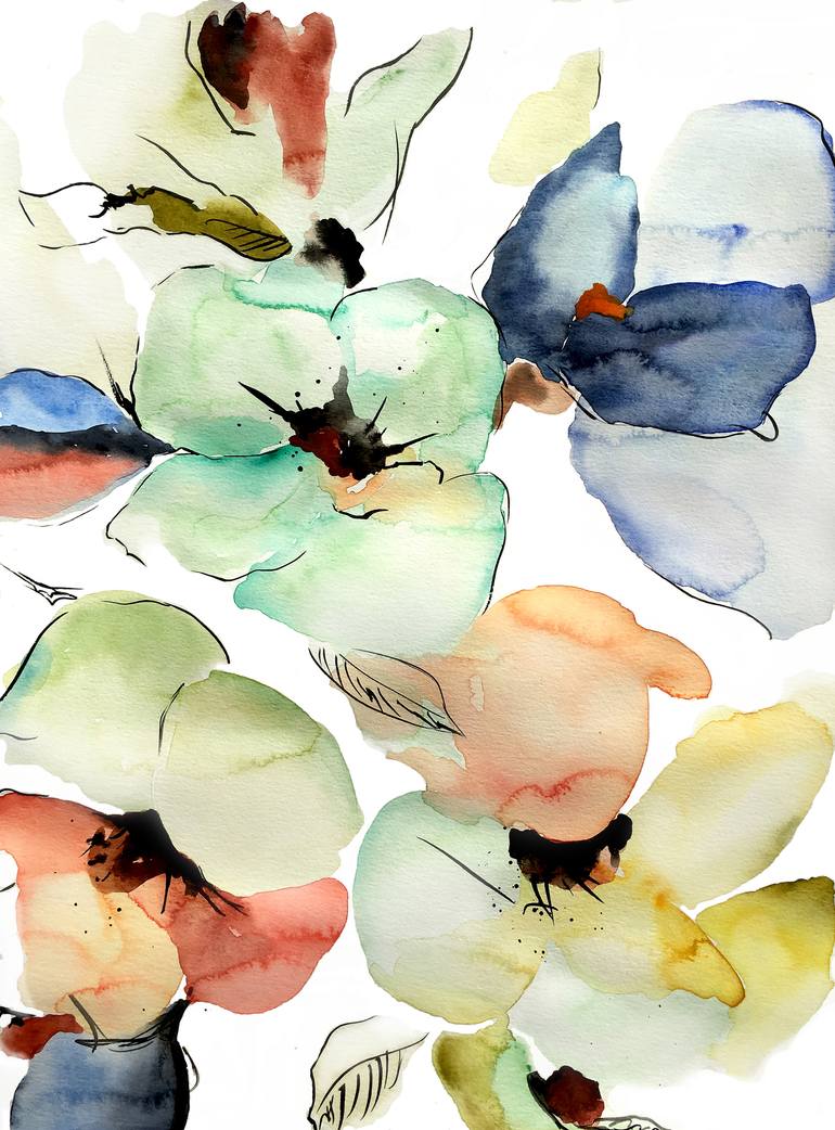 Multi-coloured flowers Painting by Andy Sabatt | Saatchi Art