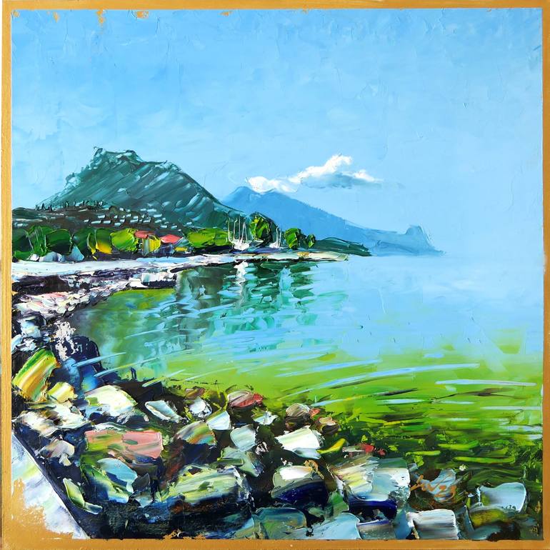Still on the Garda Lake, Italy Landscape, Oil Painting Painting by Ion ...