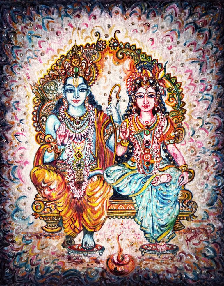 Sita Rama - heaven blessings Painting by Harsh Malik | Saatchi Art