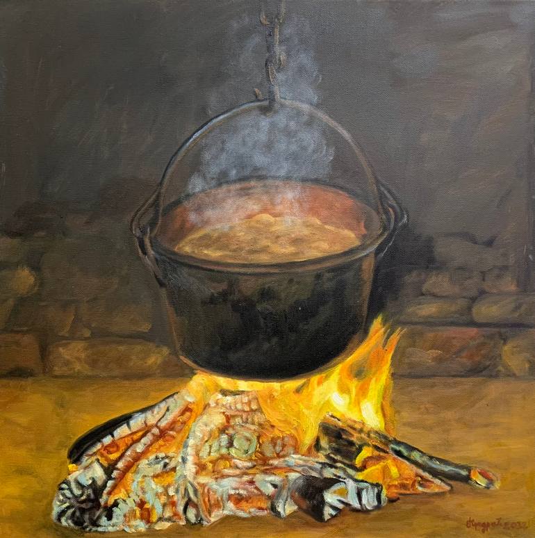 Cauldron on fire Painting by Predrag Ilievski | Saatchi Art