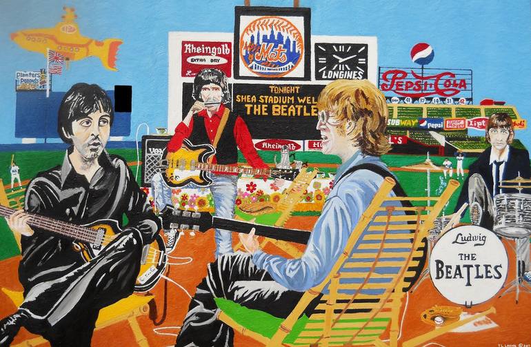 BEATLES,PREPERATION BEFORE INVASION AT SHEA STADIUM Painting by Tl ...