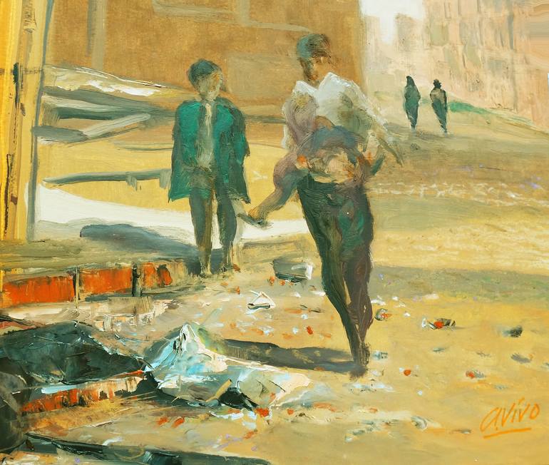 4671 Ruined Aleppo - war Painting by Andres Vivo | Saatchi Art