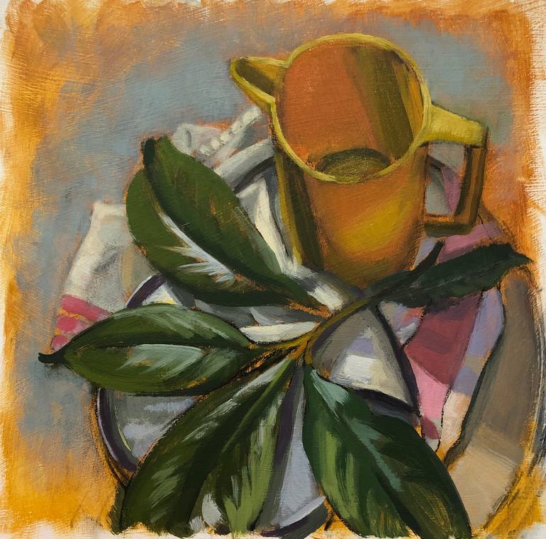 Pitcher with Magnolia Leaves Painting by Christopher Hickey | Saatchi Art