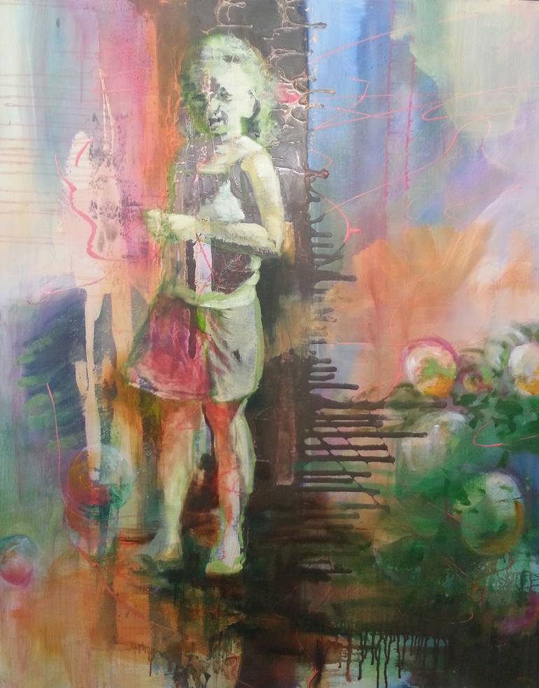 girl in flowerfield Painting by Jacqueline Engels | Saatchi Art
