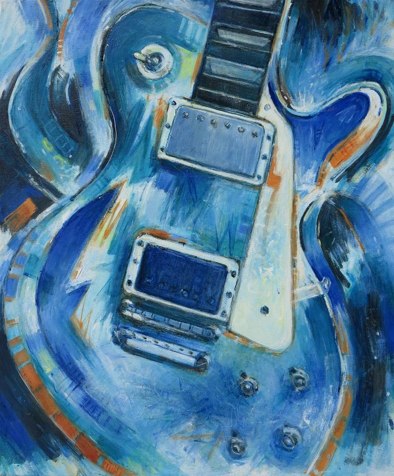 Gibson Les Paul In Blue Painting by Franko Camue | Saatchi Art