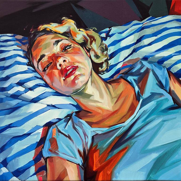 Rest among cobalt stripes Painting by Alejandro Casanova Barberán ...