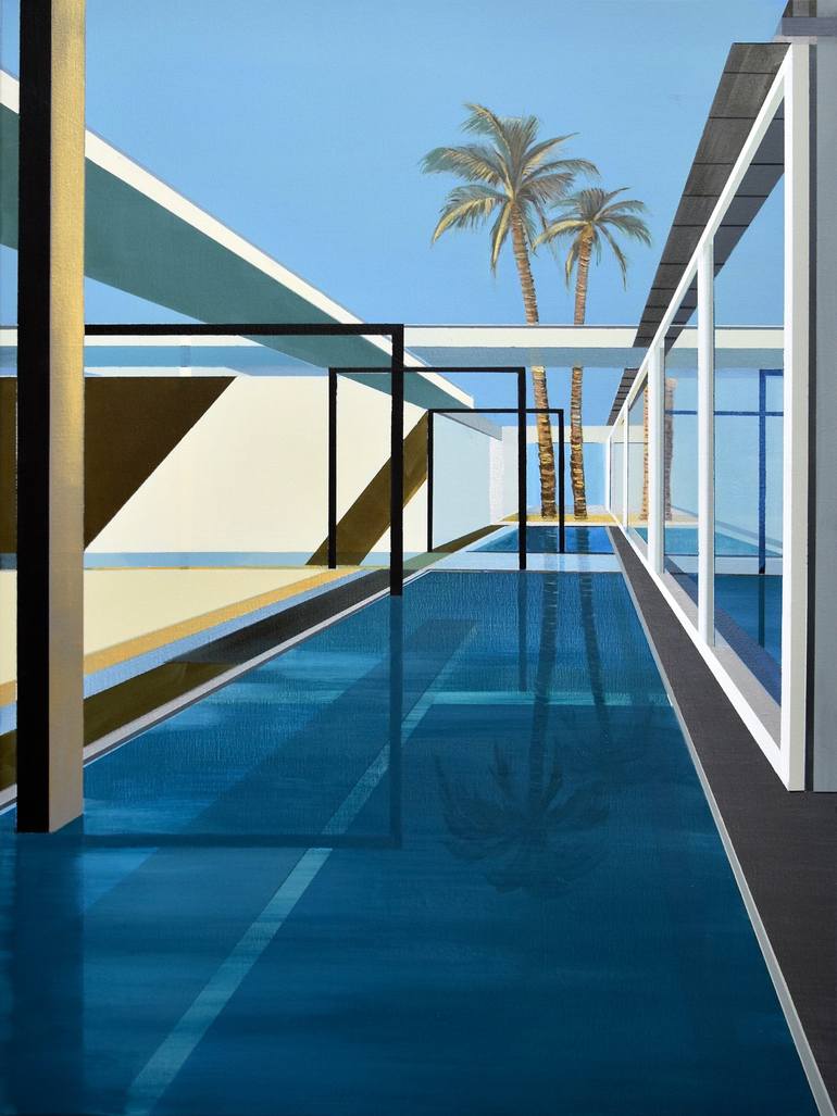 Palm Reflections Painting by CéCile Van Hanja | Saatchi Art