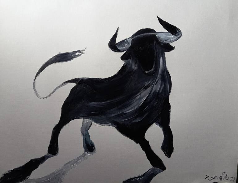 Black Bull Painting by Zohaib Ahmed | Saatchi Art