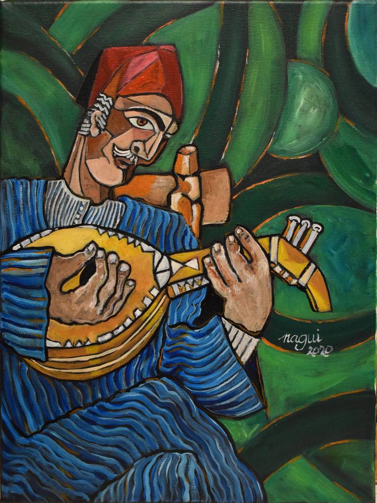 Egyptian Oud Player Painting by Nagui Achamallah | Saatchi Art