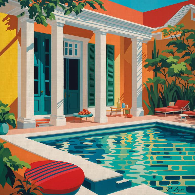 California summer pool Painting by Elena Zaharia | Saatchi Art