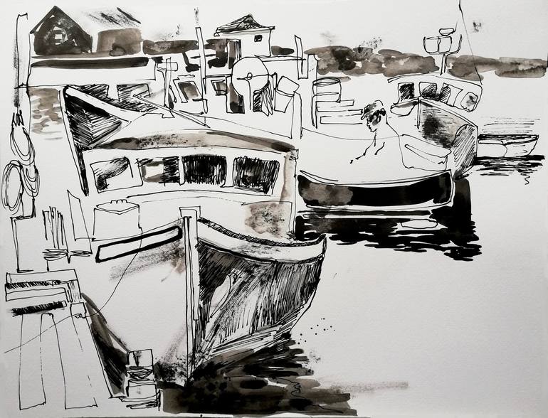Old Harbor Drawing by Jelena Djokic | Saatchi Art