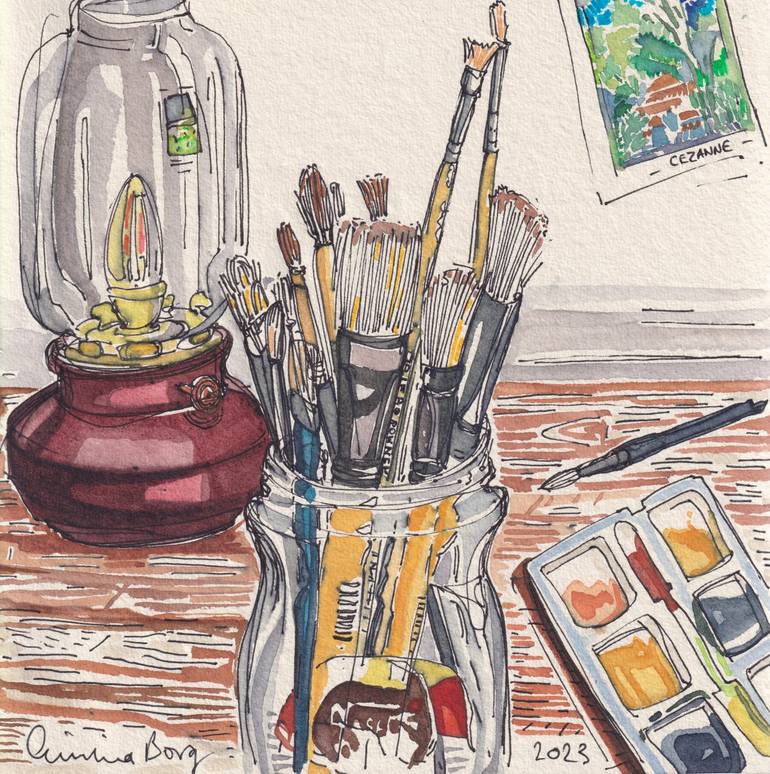 Artist's Paintbrushes Drawing by Christina Borg | Saatchi Art