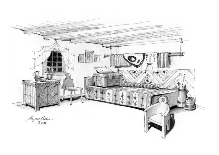 TRADITIONAL ROMANIAN INTERIOR 3 Drawing by Mugur Kreiss | Saatchi Art