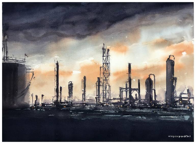 Oil and Gas Art / Oilfield Art / Houston Refinery at Dawn Painting by ...