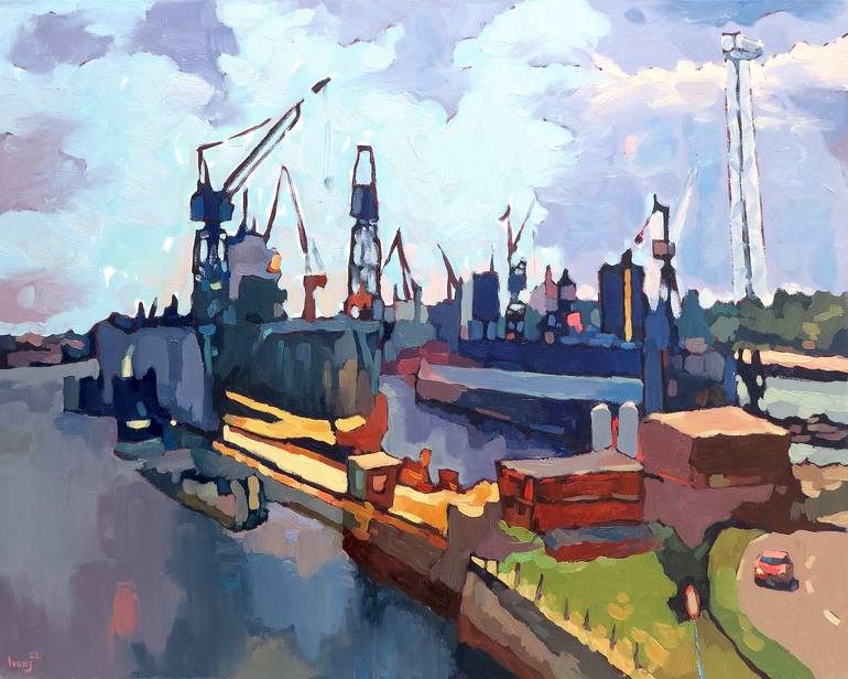 Riga Shipyard Painting by Ivan Onnellinen | Saatchi Art