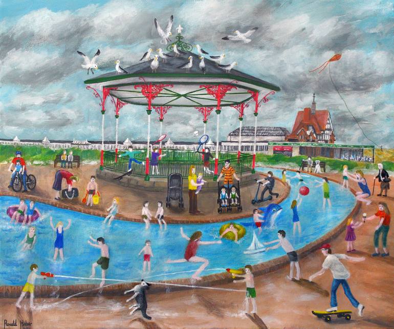 St Annes On Sea Paddling Pool And Pier Painting by Ronald Haber ...