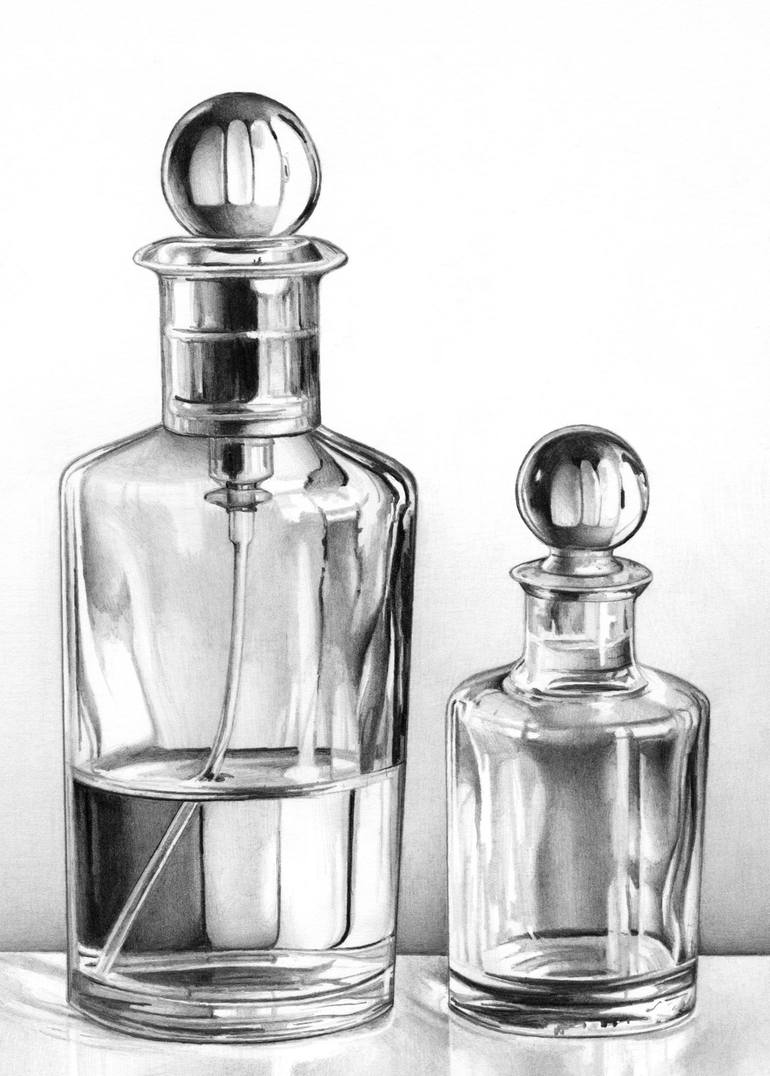 Glass bottles Drawing by Cath Riley | Saatchi Art