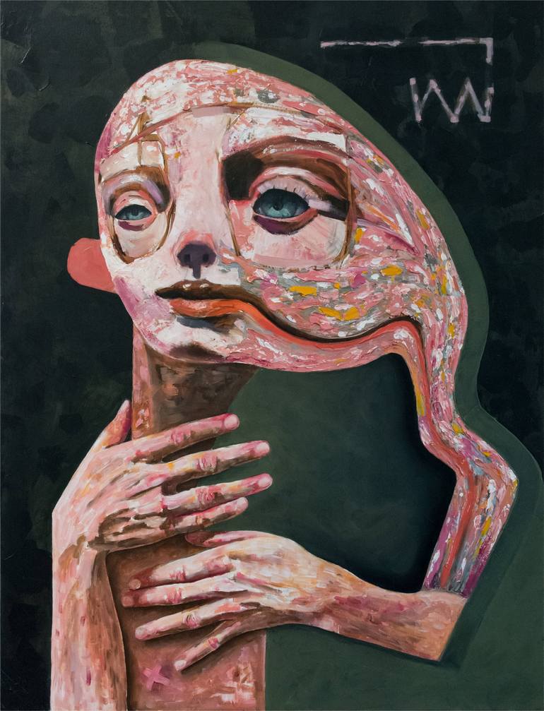 'Delicately Deformed - Shades Of Pink On Desaturated Emerald' Painting ...