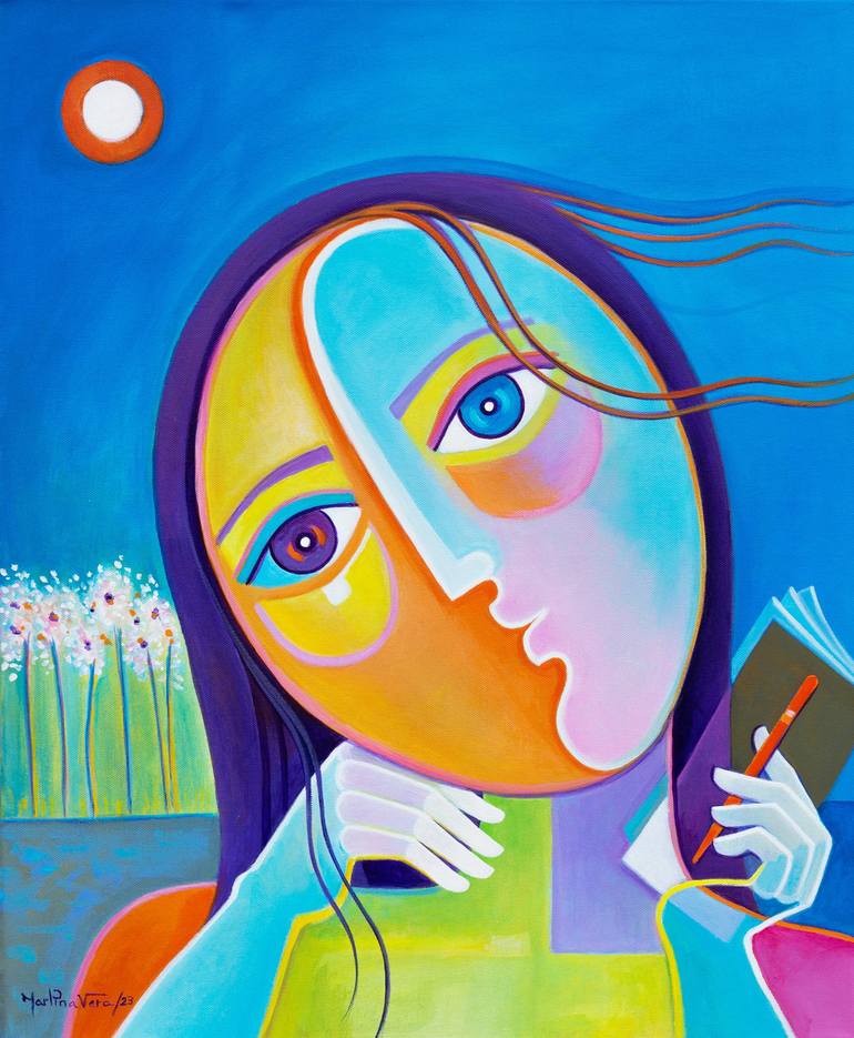 La Escritora (The Woman Writer) Painting by Marlina Vera | Saatchi Art