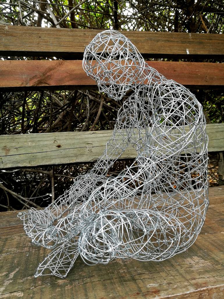 'Contemplating' Male Wire Sculpture Sculpture by Simone Wojciechowski ...